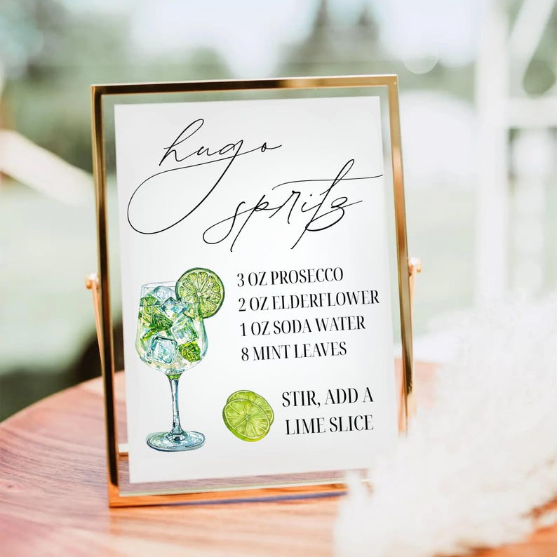 Hugo Spritz Bar Sign: DIY Cocktail Recipe Template (canva Editable ...