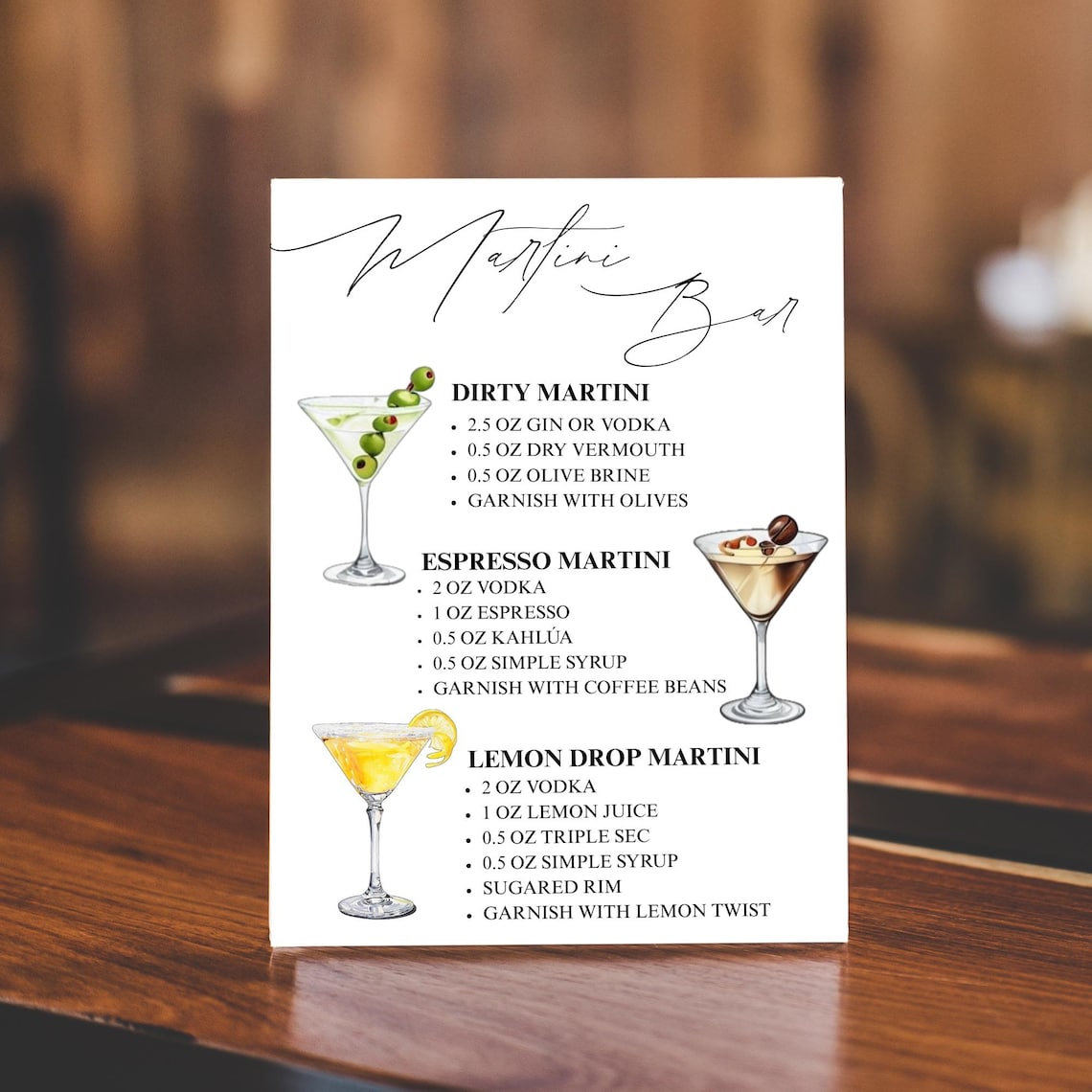 Martini Bar Sign, Printable Signature Cocktail Drink Sign, Wedding Bar ...