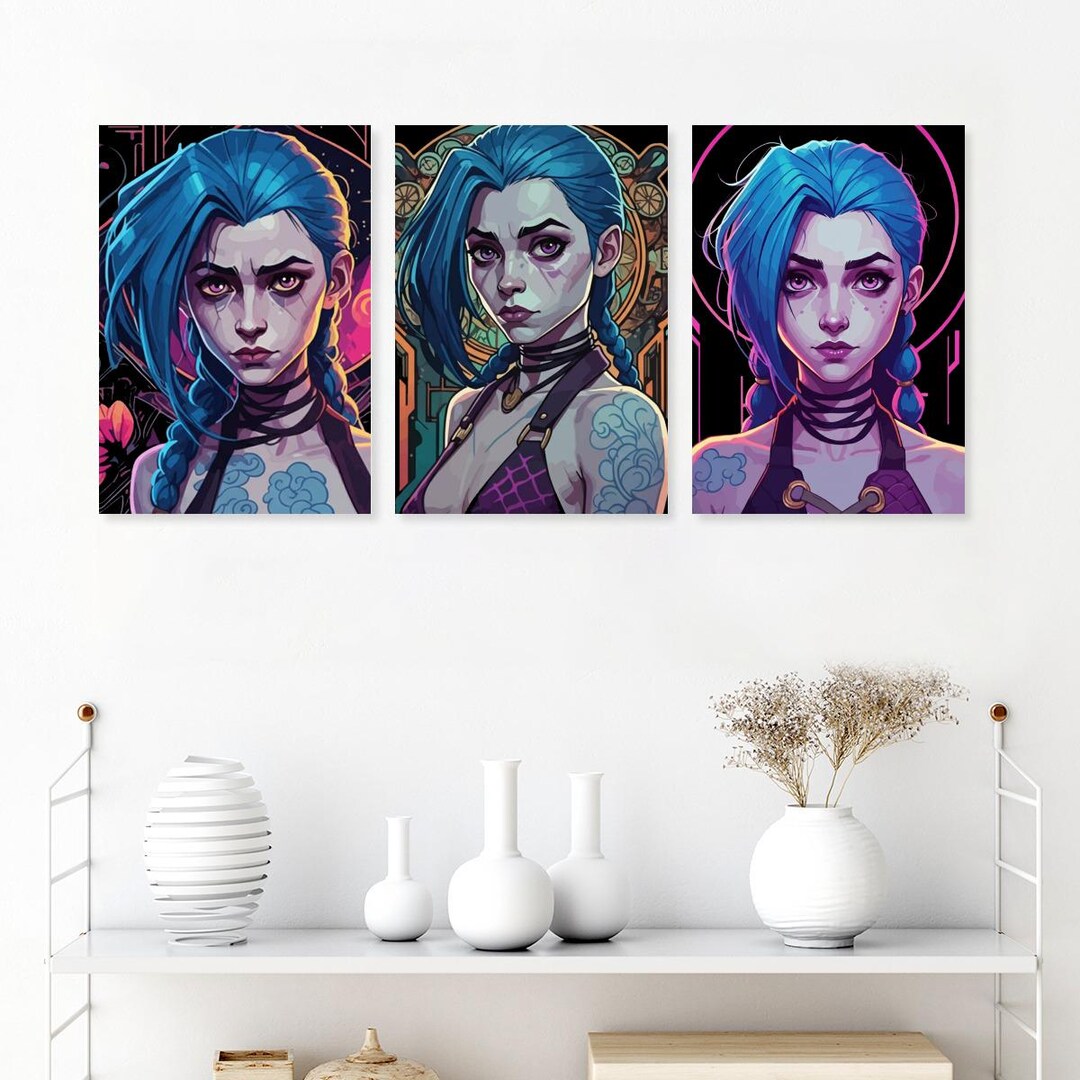 Jinx Arcane 3-piece Wall Mural Set | Anime-inspired Polyester Art ...