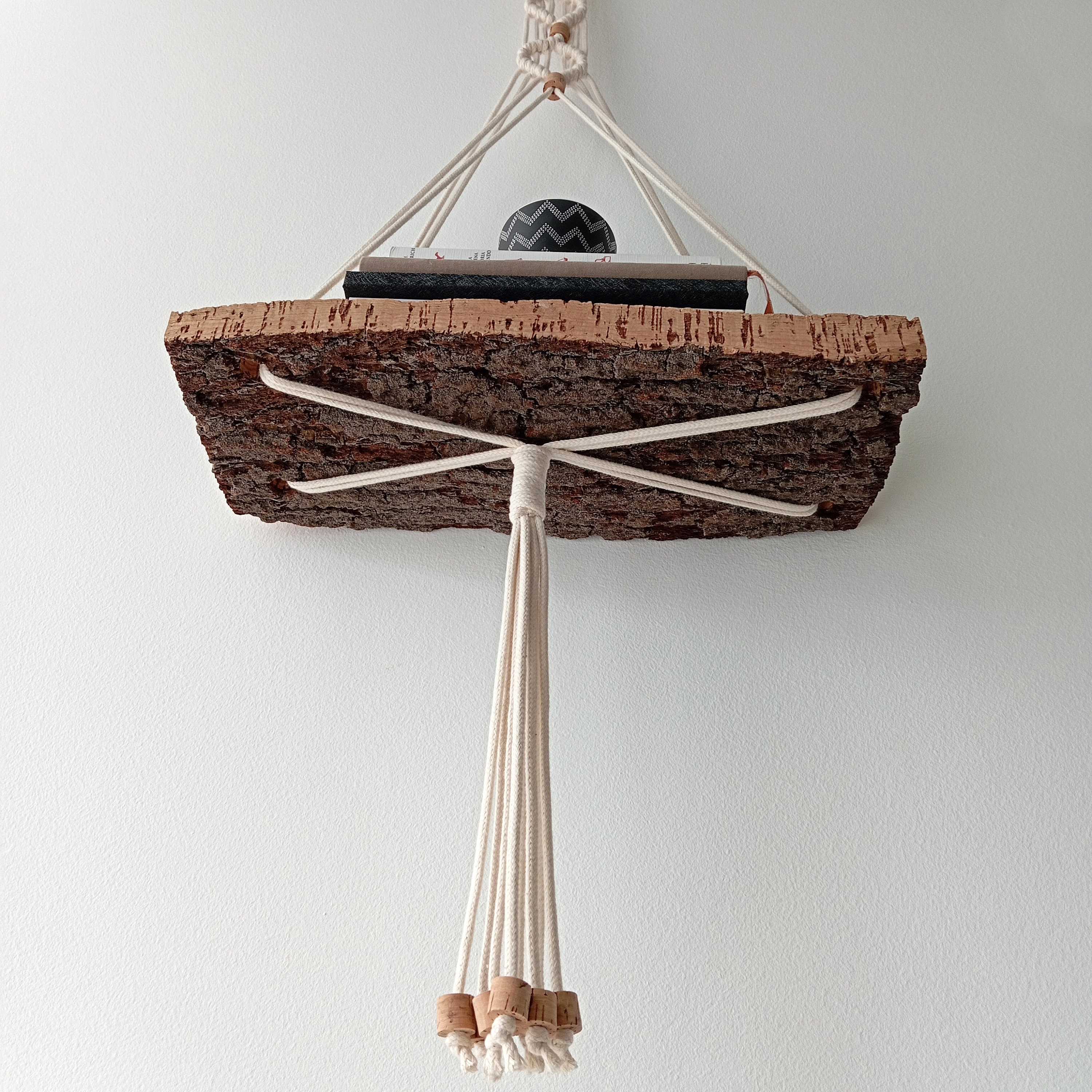 Cork & Cotton Macrame Floating Shelf. Handcrafted Plant and Book ...