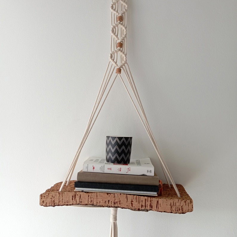 Cork & Cotton Macrame Floating Shelf. Handcrafted Plant and Book ...