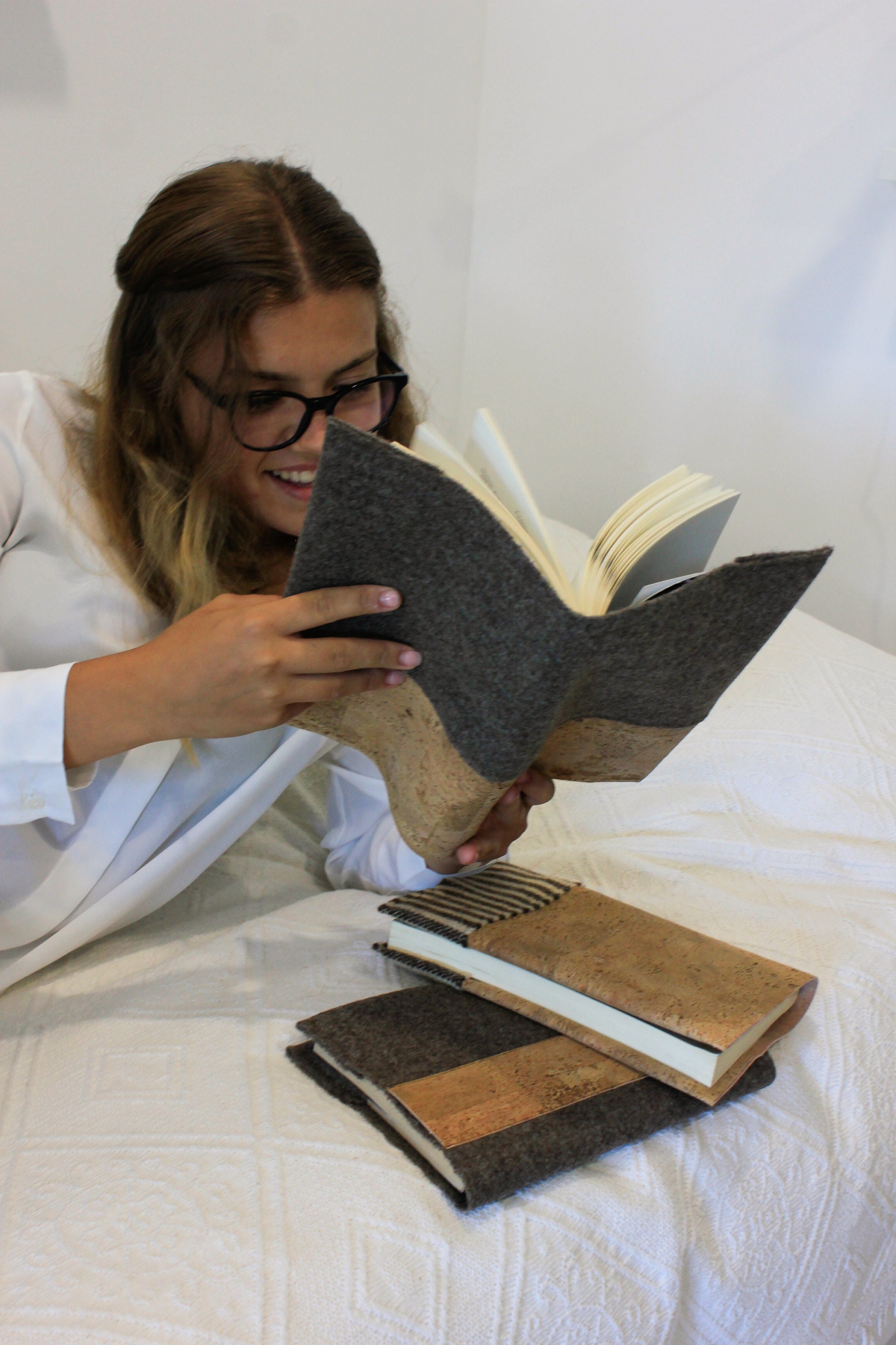 Burel and Cork Fabric Book Cover. Handmade Journal Case With Portuguese ...