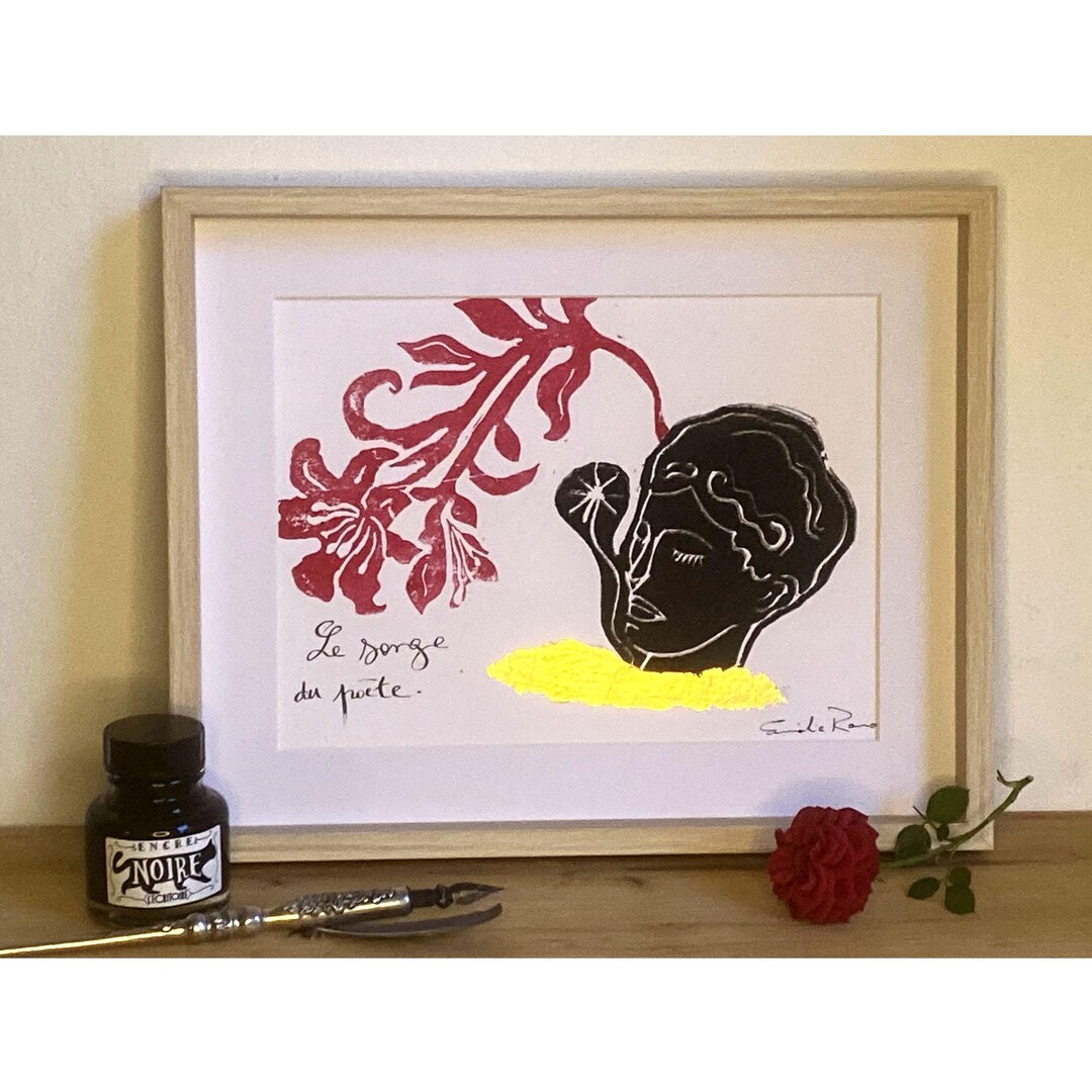 Linocut "poet Dreams"-original Piece Emilie Ramon - Etsy