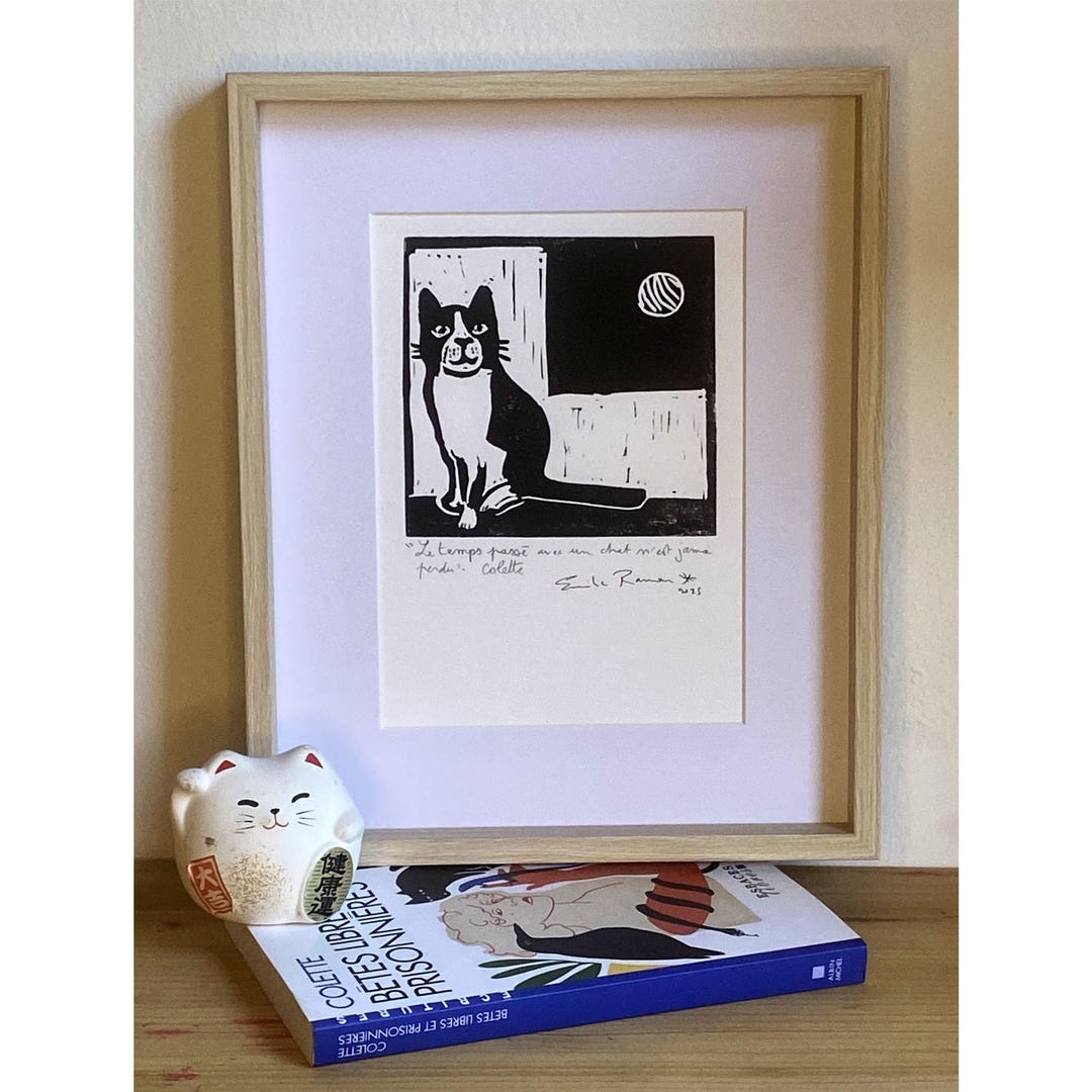 Linocut "billy the Cat"-original Piece by Emilie Ramon - Etsy