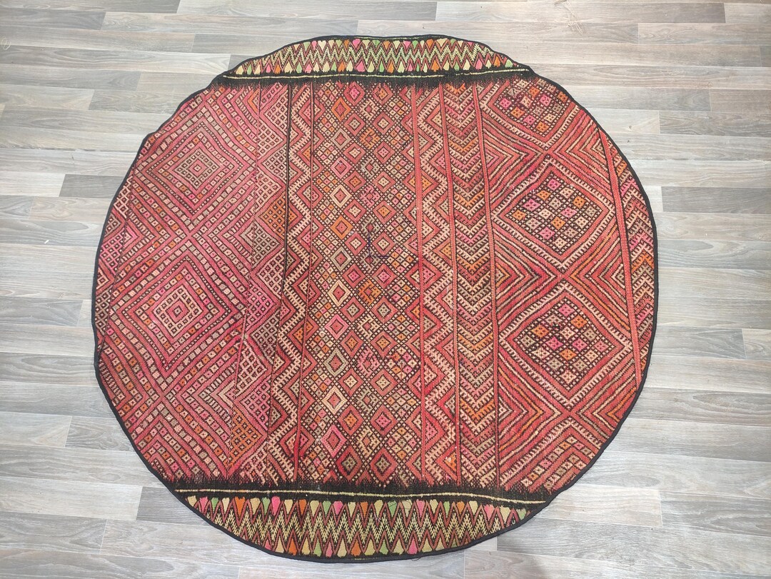 Vintage Circle Rug, Antique Round Rug, Large Round Rug, Wool Round Rug ...