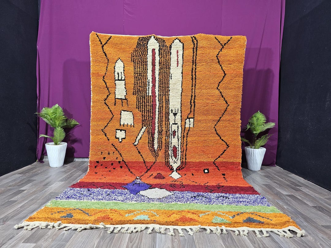 Handwoven Orange Berber Rug, Moroccan Wool, Geometric Design - Etsy