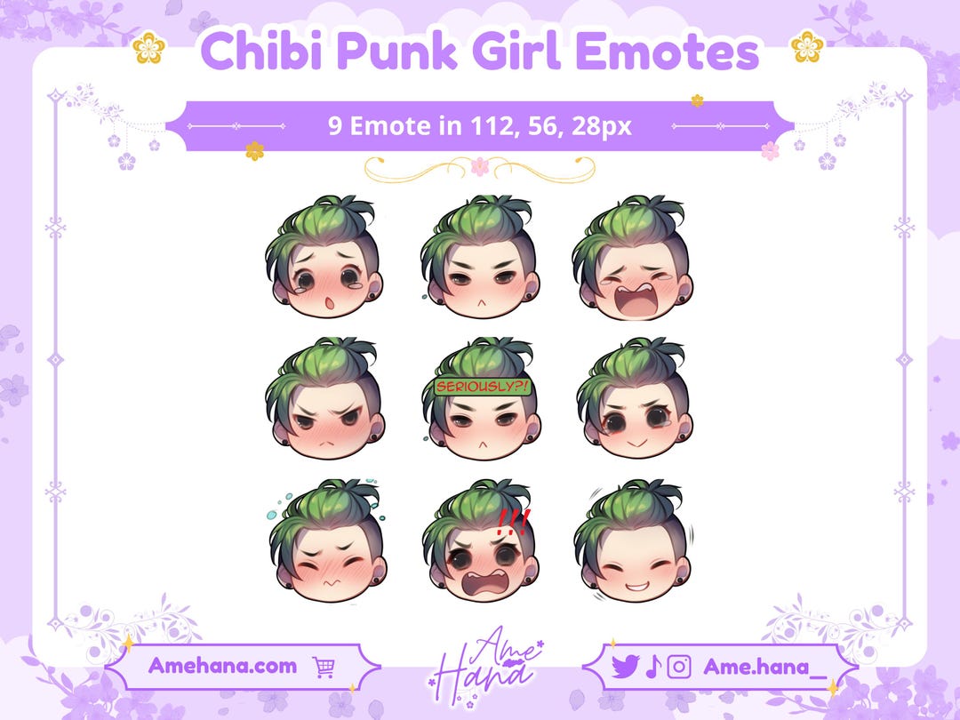 Chibi Punk Girl Emotes: Twitch/discord Streamer Pack (9) (digital ...