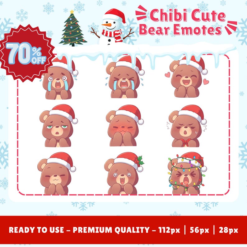 Chibi Cute Bear Crhistmas Twitch Emote Pack 9x, Twitch Emotes, Emoji ...