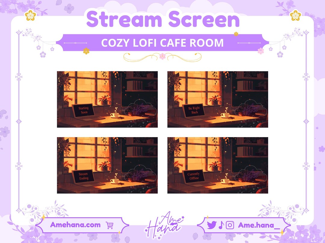 Stream Screen, Cozy Lofi Cafe Room Stream Screens, STATIC PNG, Starting ...