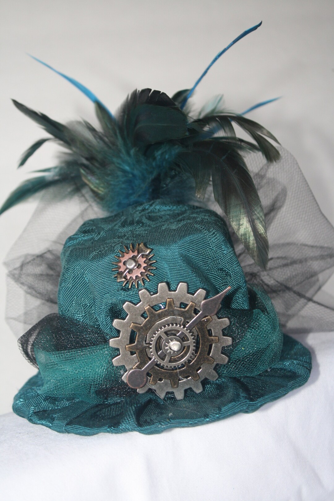 Steampunk Mini Hat- Dark Green and Black With Gears - Etsy