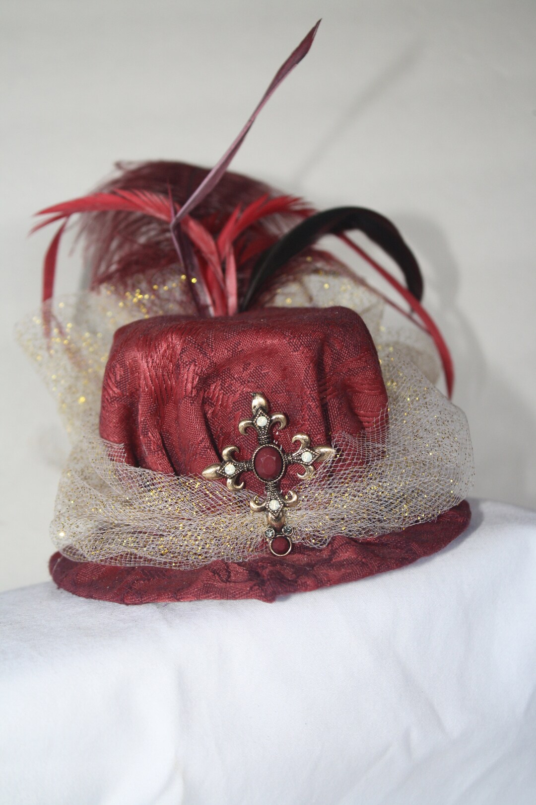 Steampunk Mini Hat- Burgundy and Gold With Cross - Etsy