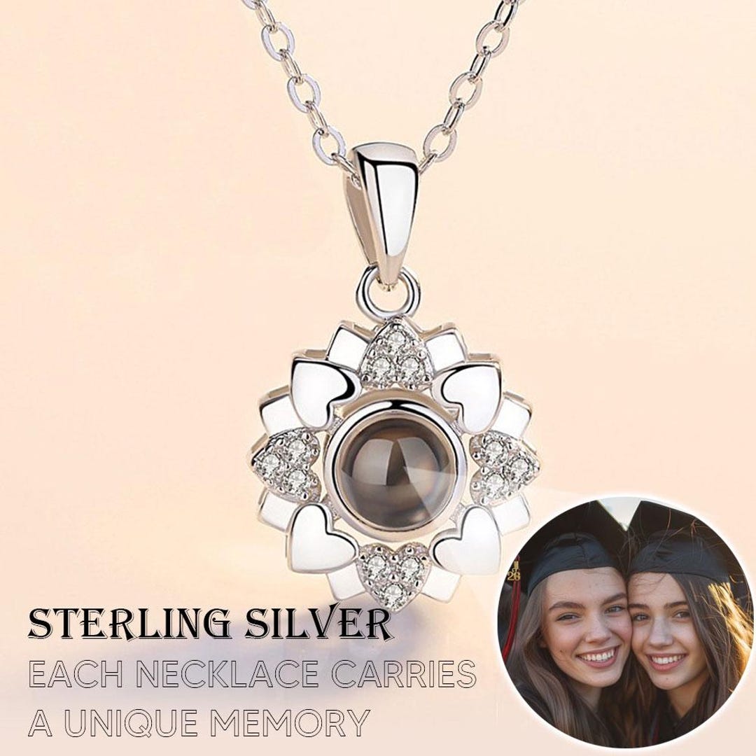 Sterling Silver Sunflower Projection Necklace: Personalized Photo ...