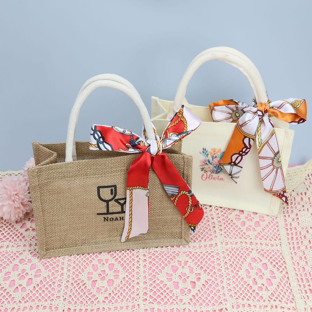 Personalized Jute and Canvas Tote Bag With Floral Print Name-delicacy ...