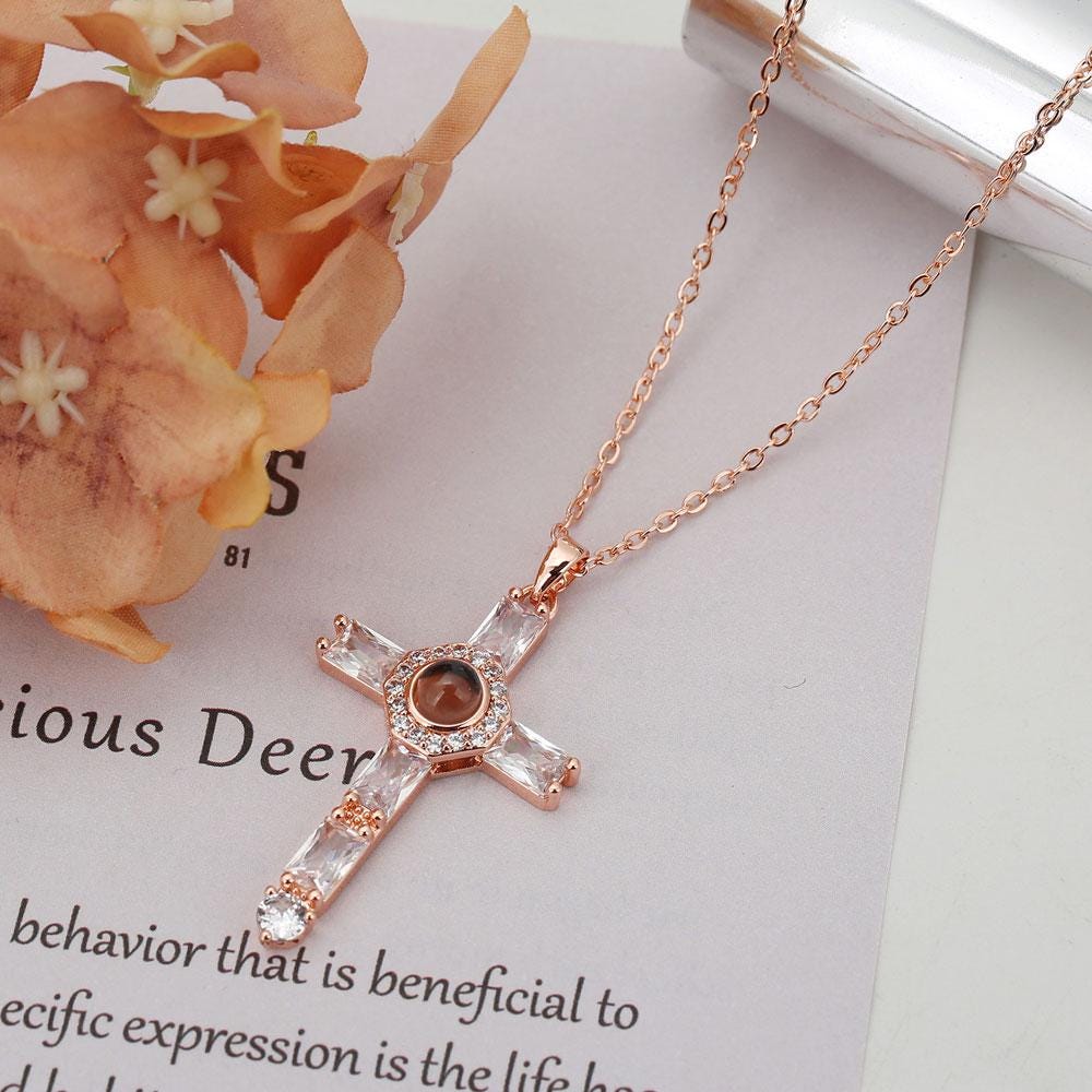 Cross Photo Projection Necklace, Photo Projection Necklace, Memorial ...