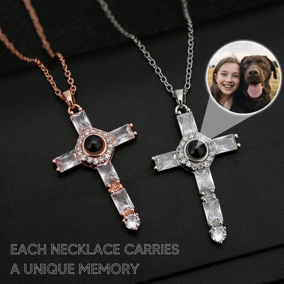 Cross Photo Projection Necklace, Photo Projection Necklace, Memorial ...