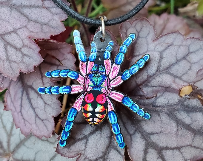 Brazilian Jewel Tarantula Necklace: Rainbow Arachnid Wooden Pendant - Etsy