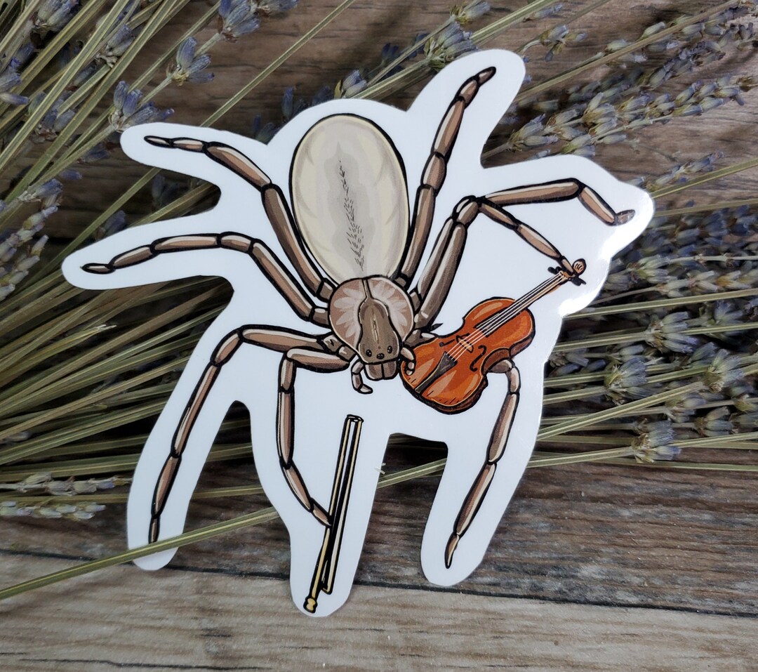 Brown Recluse With a Violin or Fiddle Sticker - 4 Inch Glossy Sticker ...