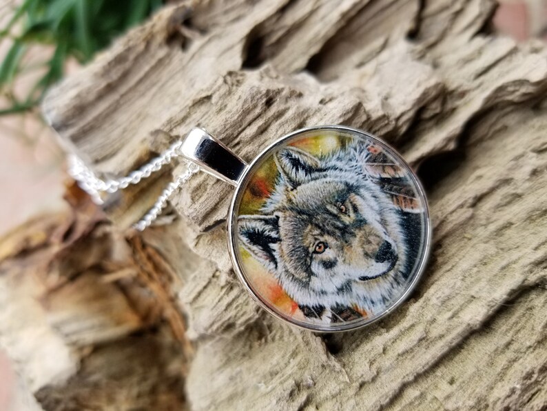 Colors of Autumn Wolf Drawing Handmade Pendant and Necklace | Etsy