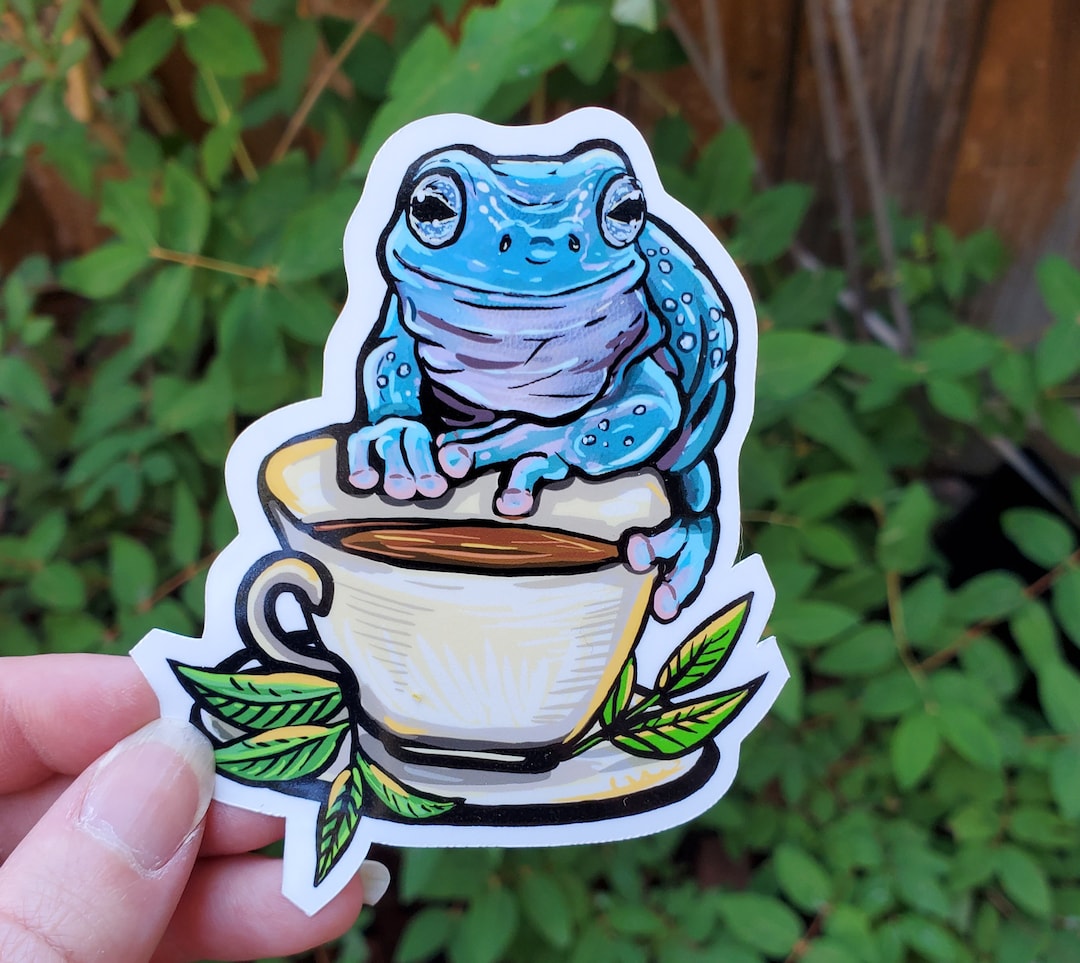Blue Whites Tree Frog Sticker - 4 Inch Glossy Sticker - Happy Frog ...