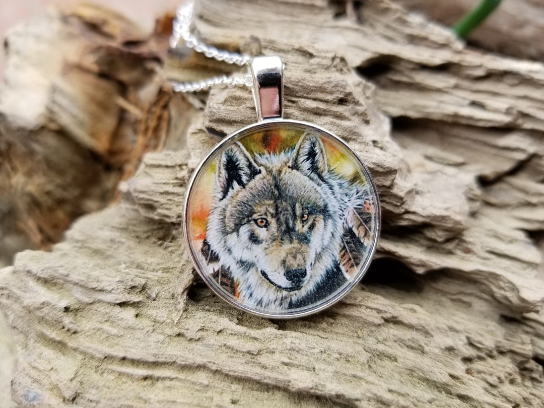 Colors of Autumn Wolf Drawing Handmade Pendant and Necklace - Etsy