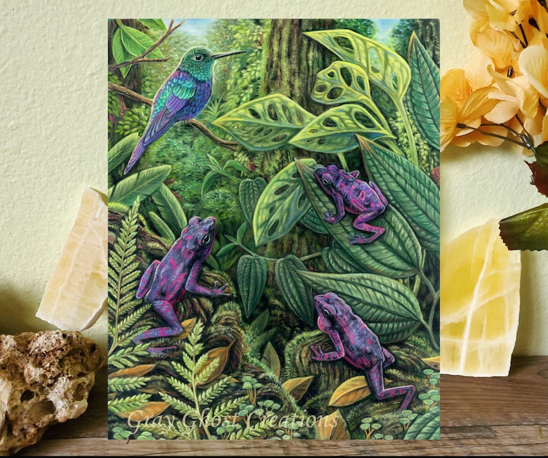 Purple Harlequin Toads Art Print: Hummingbird Botanical Illustration - Etsy