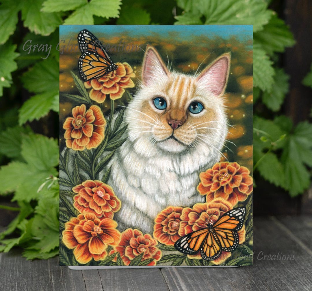 Flame Point Siamese Cat Art Print: Garden With Butterflies - Etsy