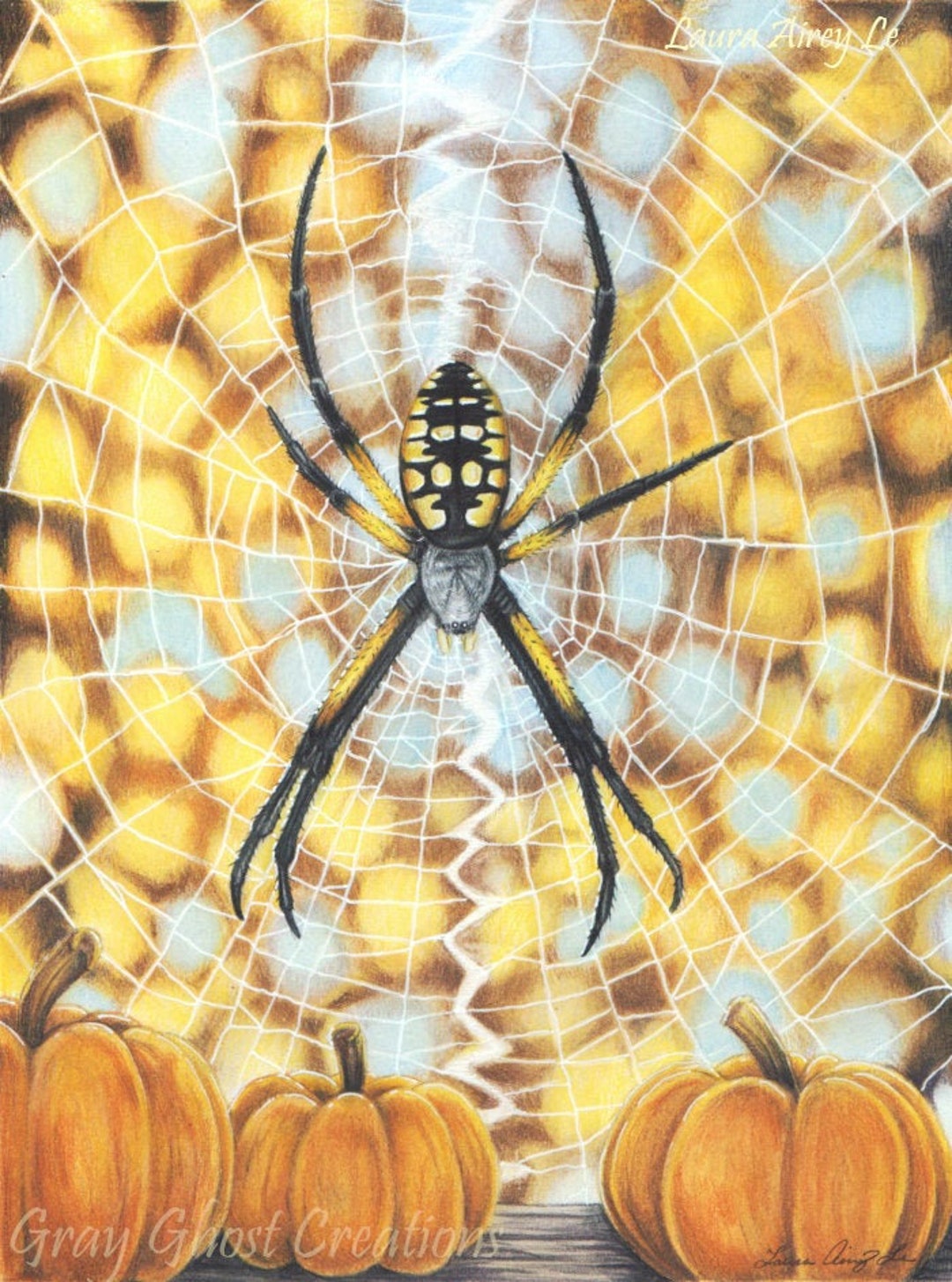 Autumn in the Air Yellow Orb Weaver Garden Spider With Pumpkins 8 X 10 ...