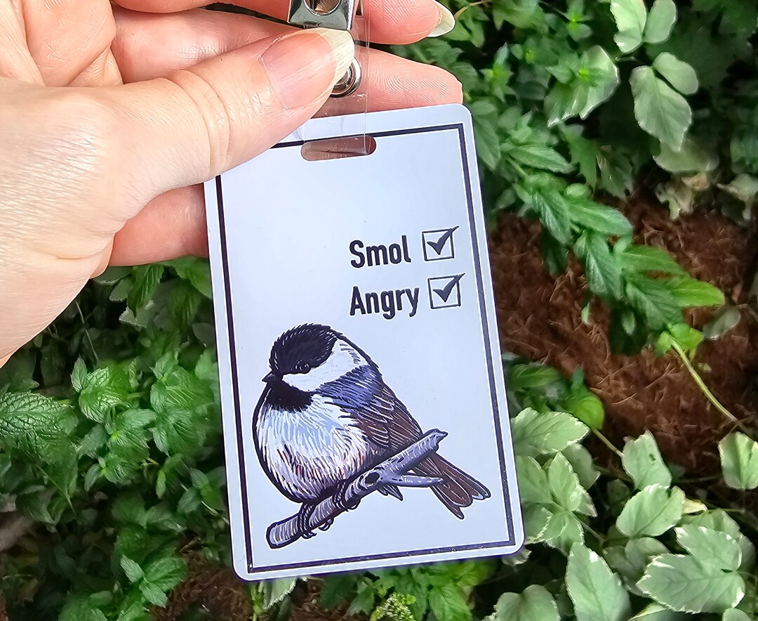 Smol and Angry Chickadee Badge - Waterproof Bird Tag - Etsy