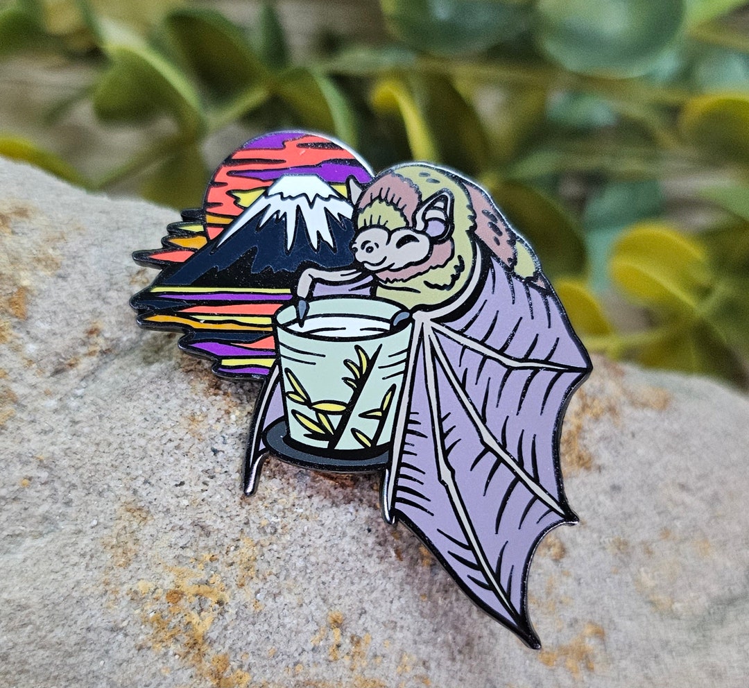 Hard Enam Pin - japanese Tea Bat With Mt. Fuji - Black Metal Bat Batty ...