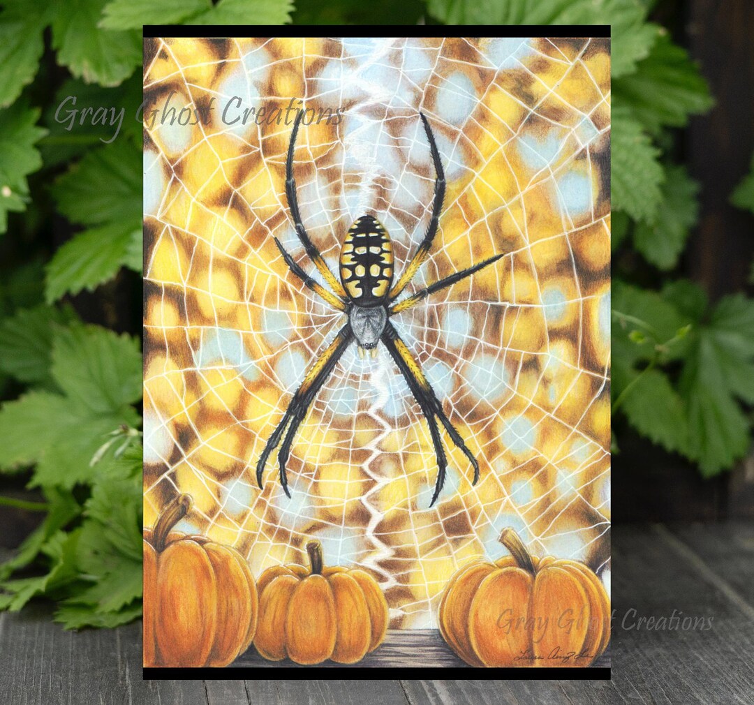 Orb Weaver Spider Art Print: Autumn Pumpkins, Signed 8x10 - Etsy