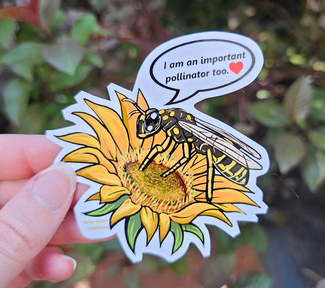 Wasp Pollinator Friend on a Sun Flower Sticker - 3.75 Inch Glossy ...