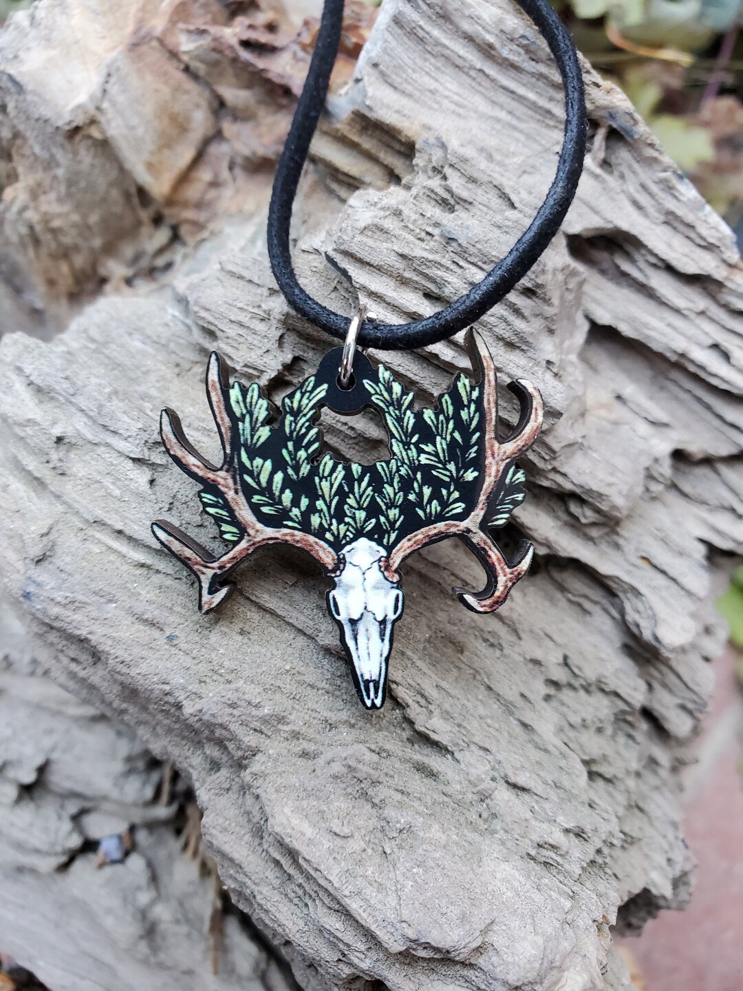 Mule Deer Skull - Sagebrush and Sage Leaves - Maple Wooden Pendant and ...