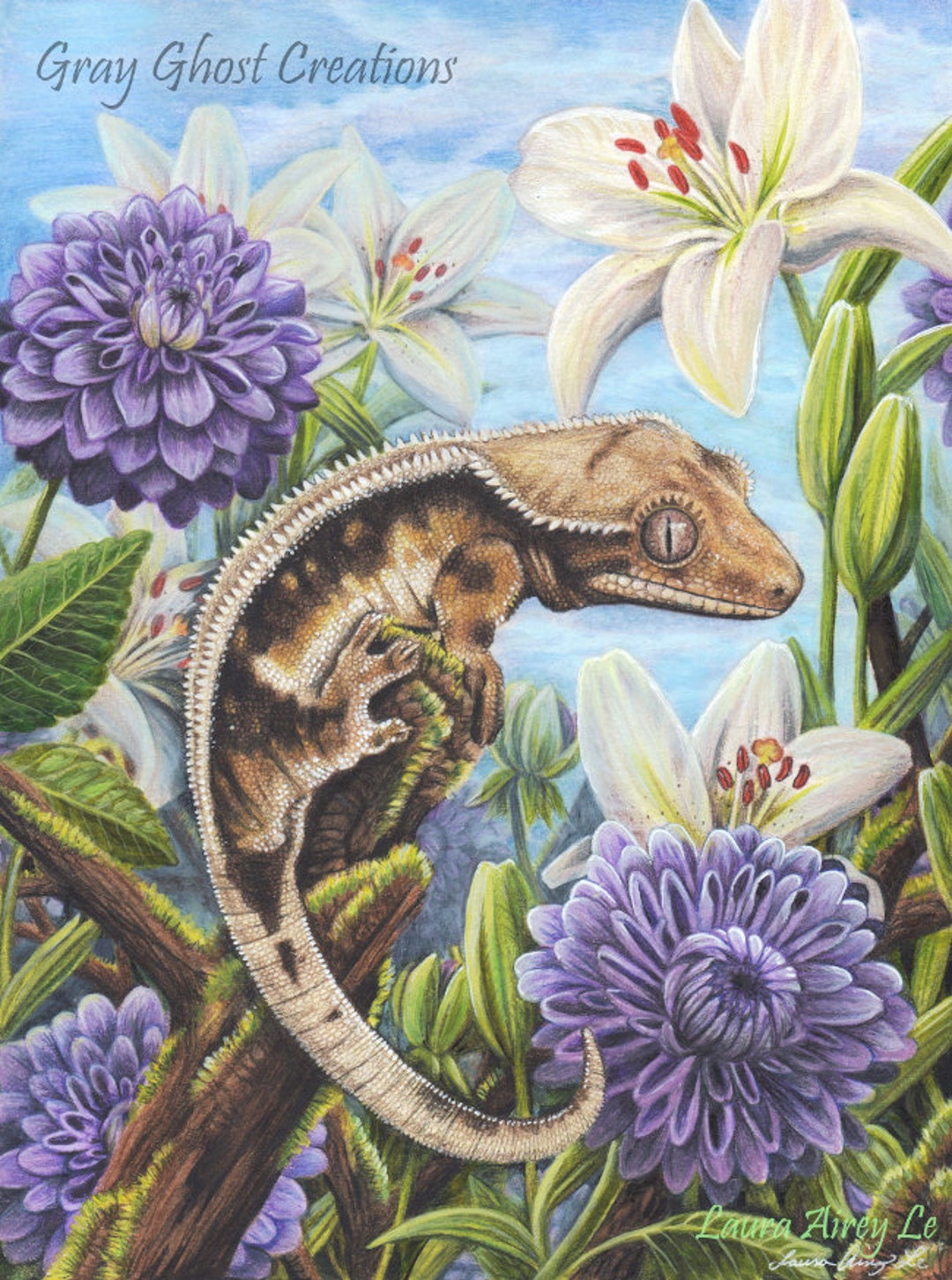 Crested Gecko Garden 5x7 Fine Art Print by Laura Airey Le Crested Gecko ...