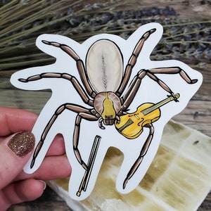 Brown Recluse With a Golden Fiddle Sticker - 4 Inch Glossy Sticker ...
