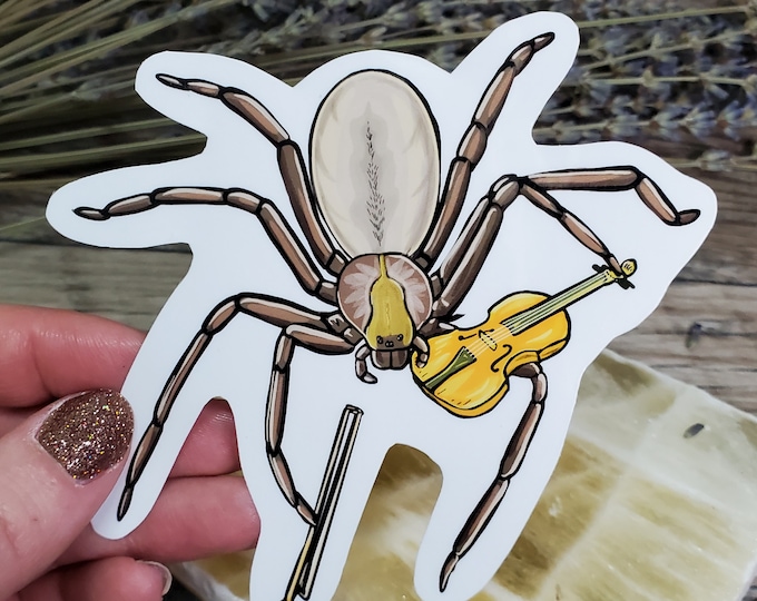Brown Recluse With a Golden Fiddle Sticker 4 Inch Glossy Sticker Insect ...