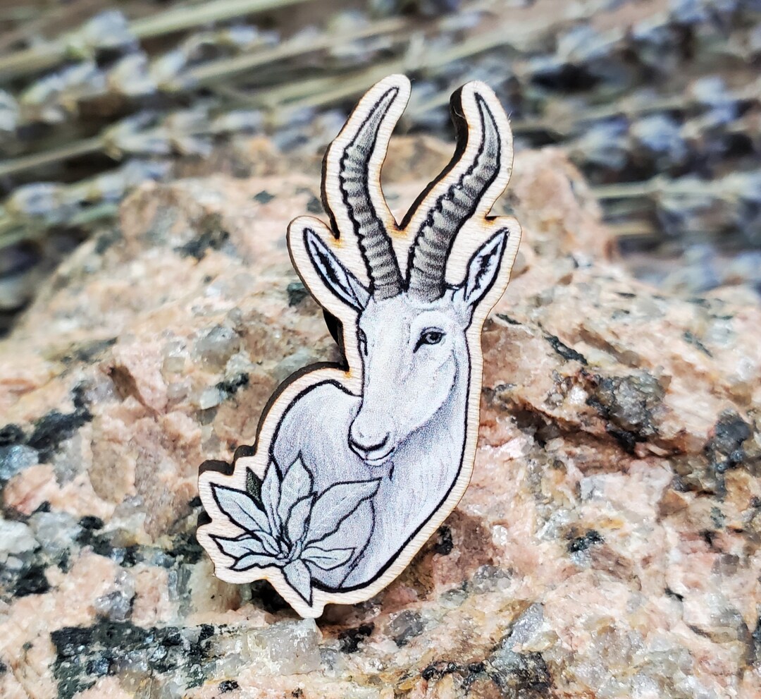 Wooden Pin - White Blesbok African Antelope With Sage Leaves - Made ...