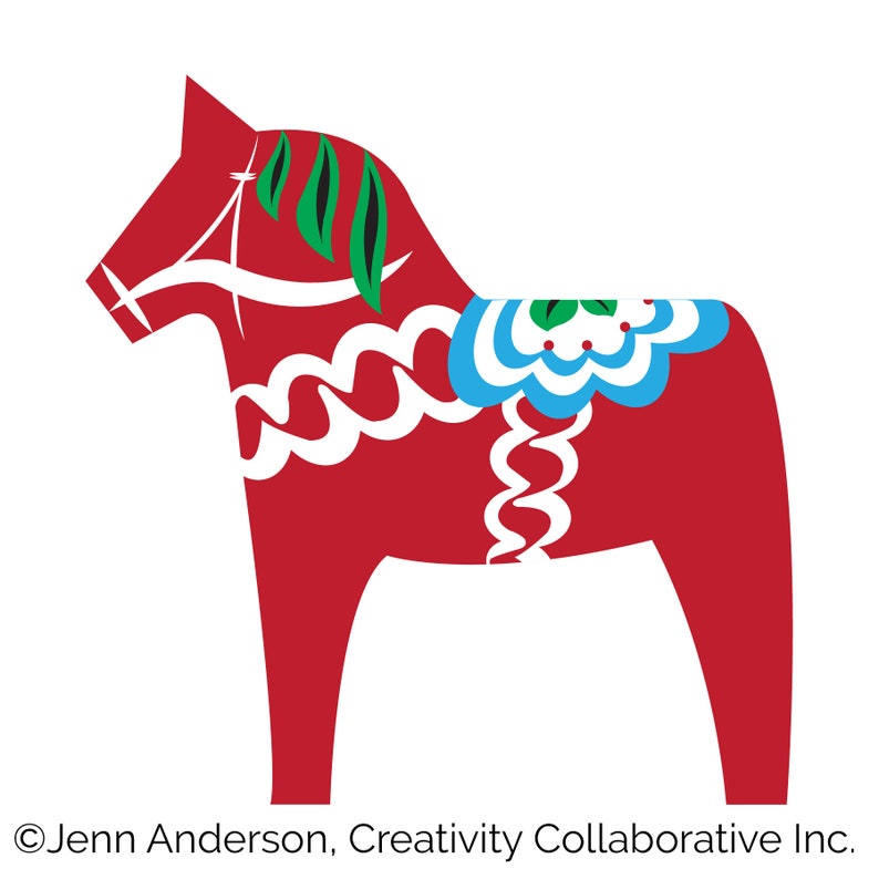 Dala Horse Clip Art in Red, Black, Yellow, and Blue, Instant Download ...