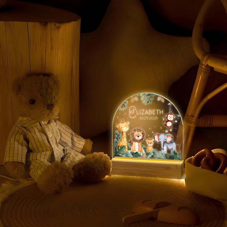 Personalised LED Animal Lamp,safari Jungle Animals Light,kids Night ...