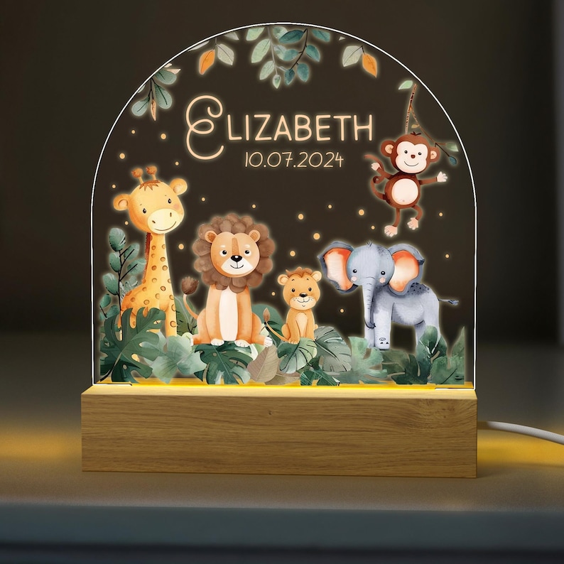 Personalised LED Animal Lamp,safari Jungle Animals Light,kids Night ...