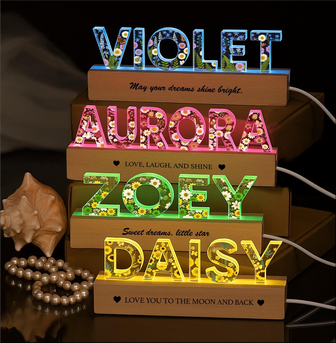 Custom Floral Name Lamp - Soft LED Night Light for Nursery - Etsy
