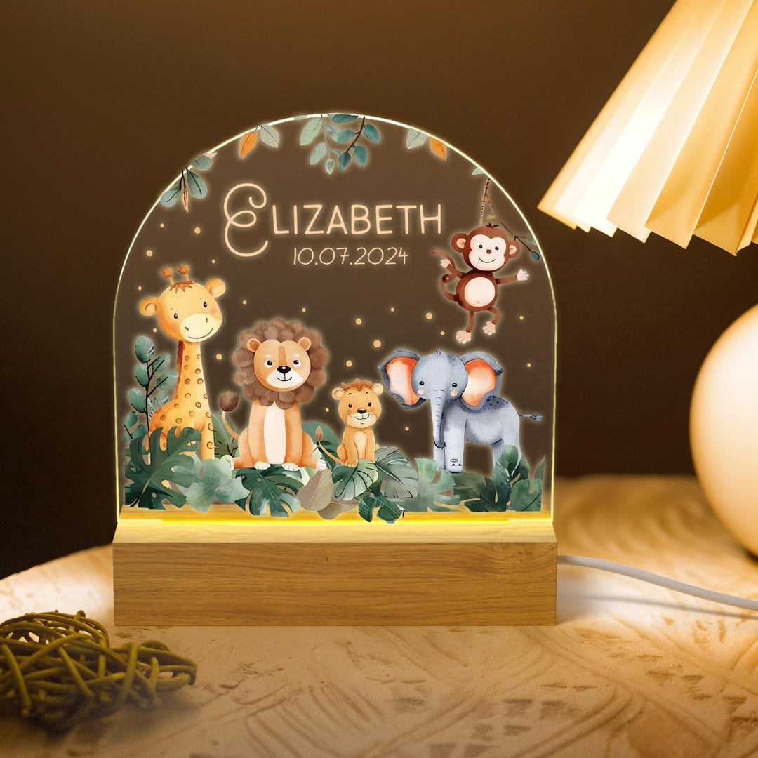 Personalised LED Animal Lamp,safari Jungle Animals Light,kids Night ...
