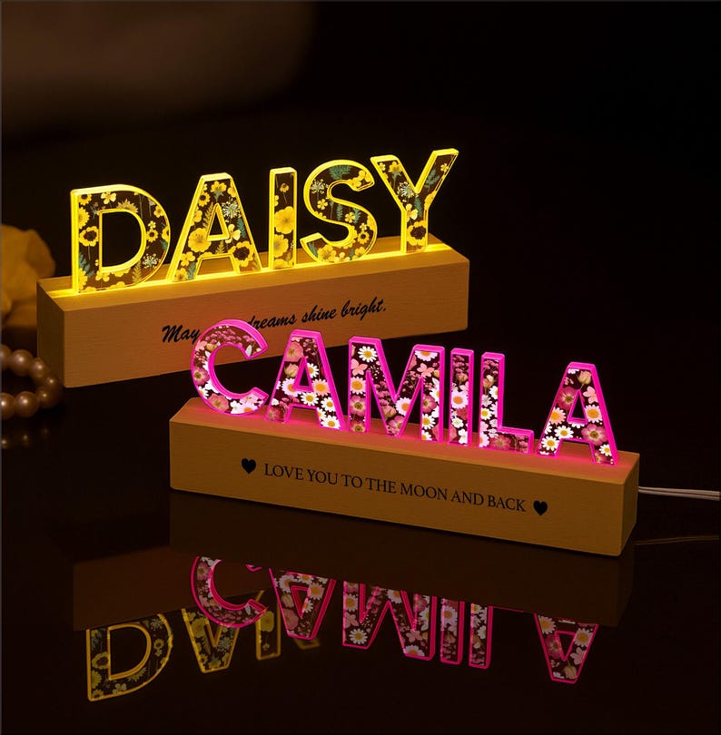 Personalized Floral Acrylic Name Lamp With LED RGB Light, Custom ...