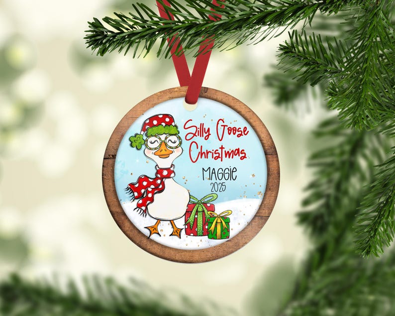 Silly Goose Christmas Round Ornament Digital Design | Boy & Girl Goose ...
