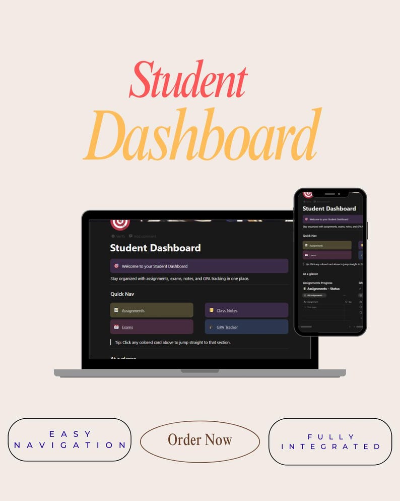 Notion Template Student Dashboard | Study Planner, Assignment Tracker ...