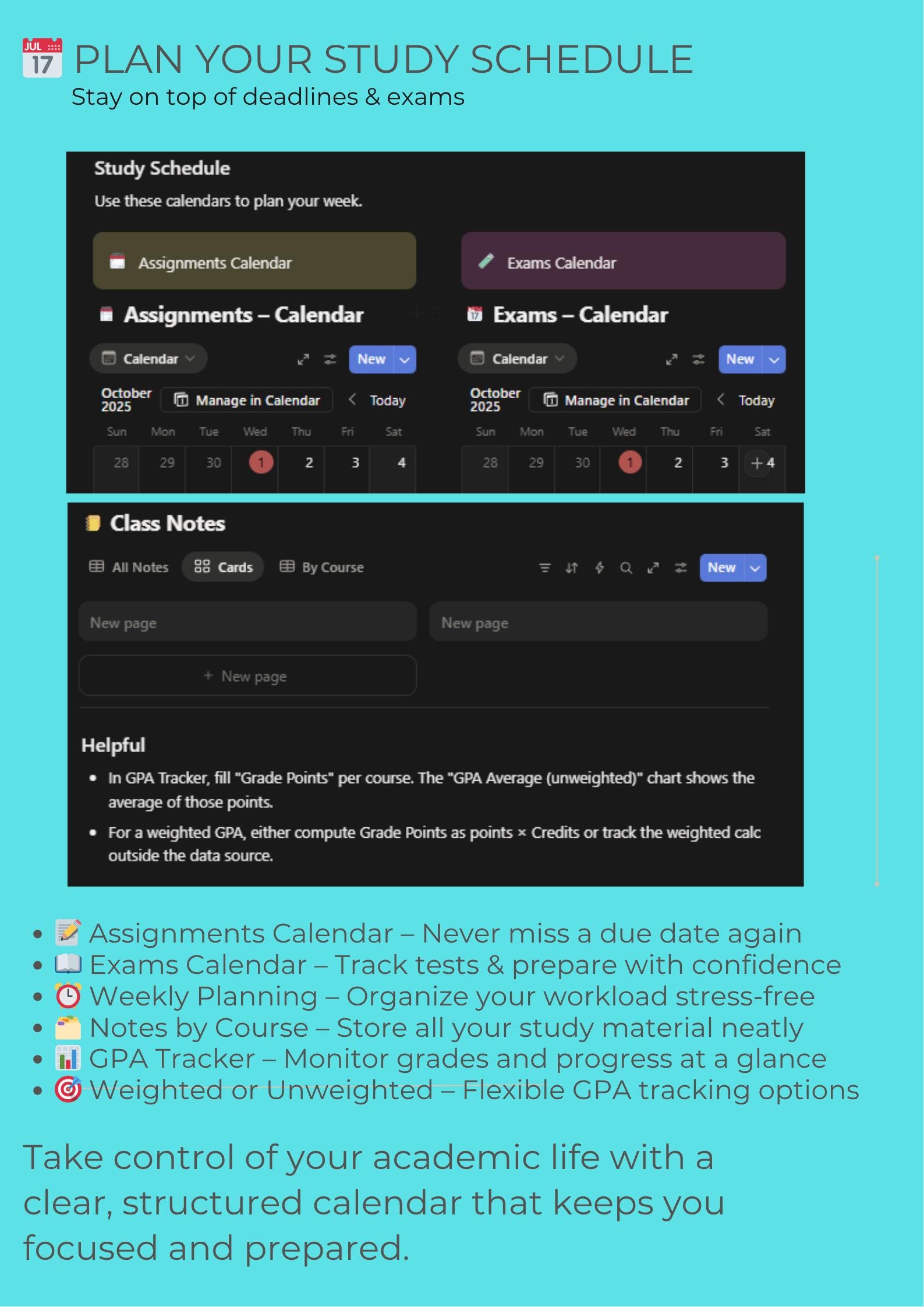 Notion Template Student Dashboard | Study Planner, Assignment Tracker ...