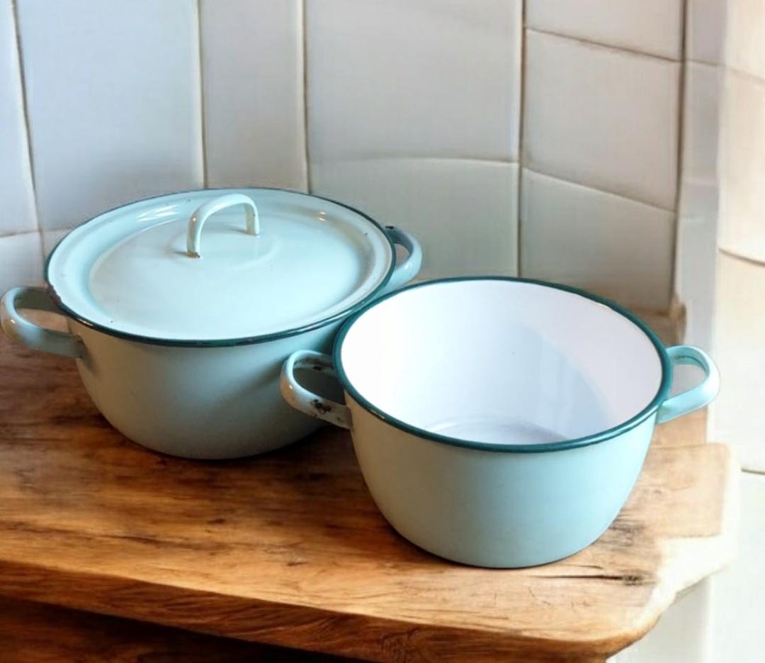 2 Ancienne Cocotte Marmite Metal Émaillée- Bleue Ciel / 2 Antique Sky ...