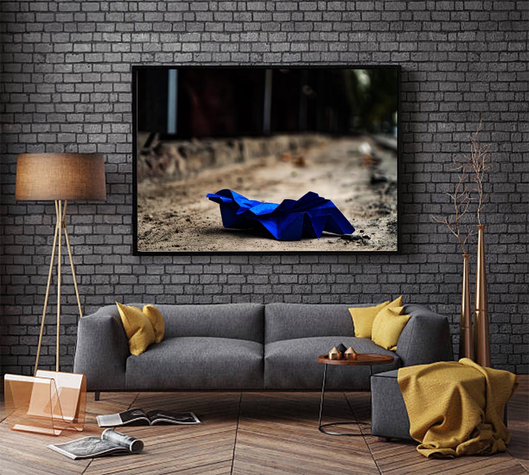 Dark Blue Origami Print | Fine Art Hahnmuhle Paper | Large Pring ...