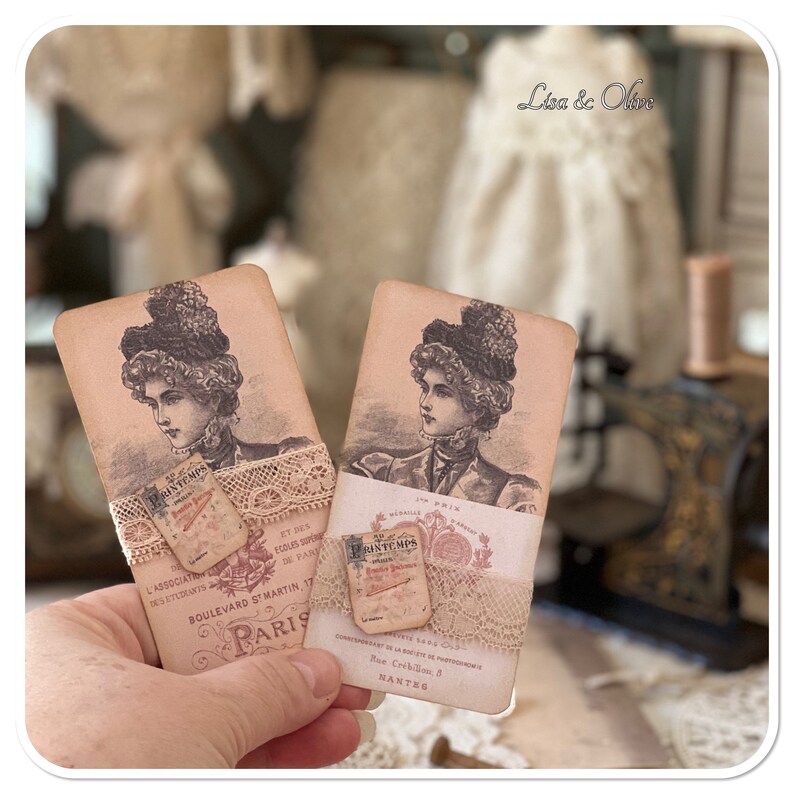 Digital Vintage French Ephemera Haberdashery Lace Spool Cards Thread Card 7 Samples Great for ...