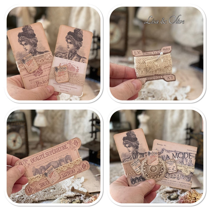 Digital Vintage French Ephemera Haberdashery Lace Spool Cards Thread ...