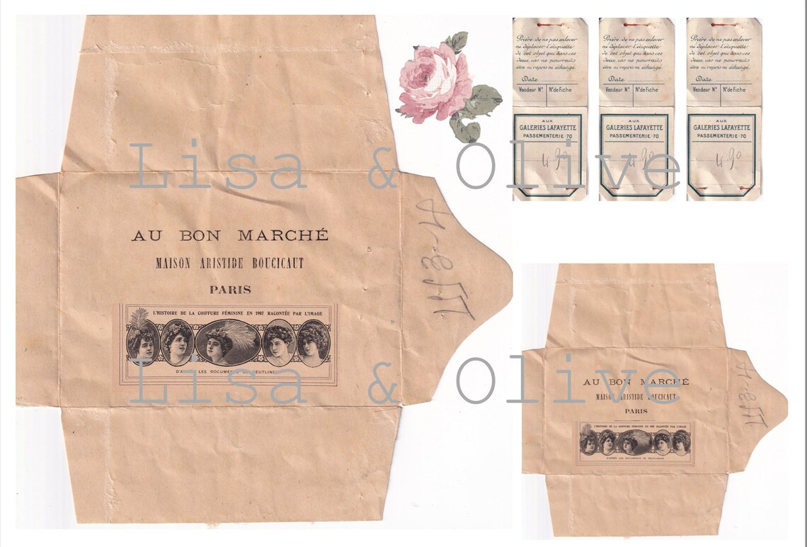 Digital Antique French Envelopes and Small Lace Sample Tags Vintage ...